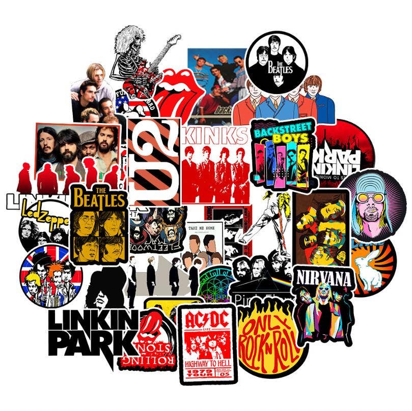 50 Rock Band Mix Music Stickers #2 (PVC Vinyl Matte) — Fresh Prints of CT