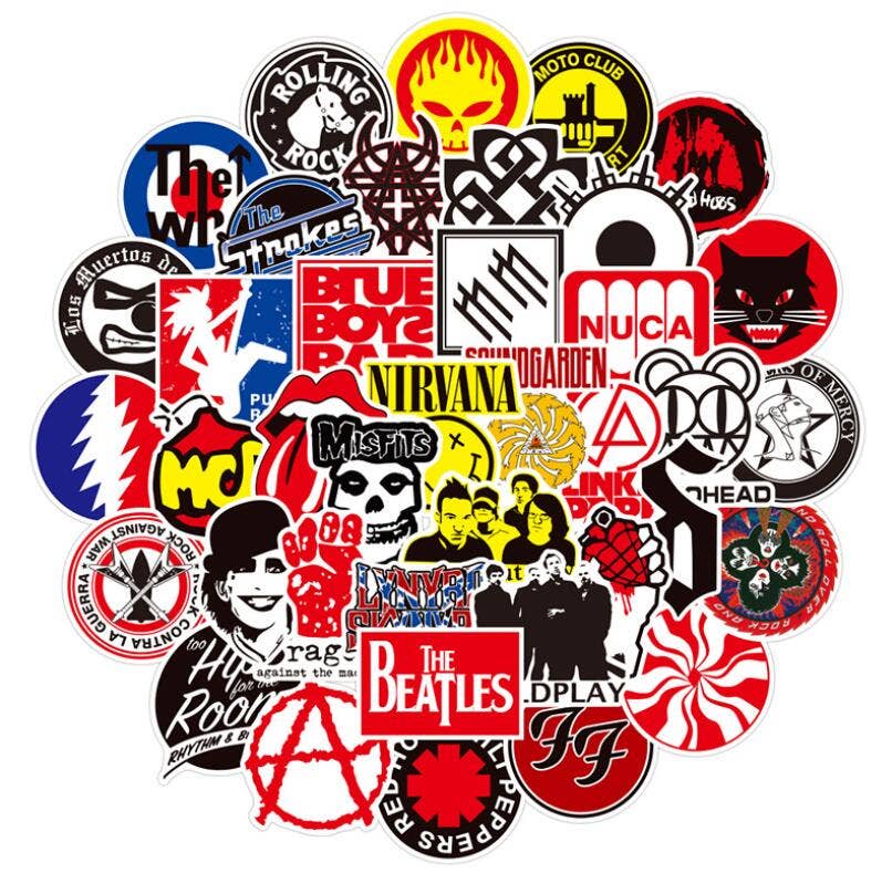 50 Rock Band Mix Music Stickers #3 (PVC Vinyl Matte) — Fresh Prints of CT