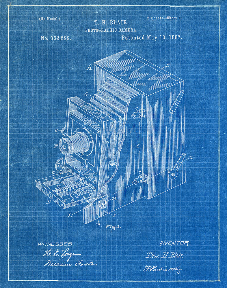 Camera Blair 1887 - Patent Art Print - Blueprint — Fresh Prints of CT