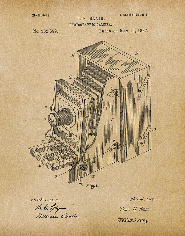 Camera Blair 1887 - Patent Art Print - Parchment — Fresh Prints of CT