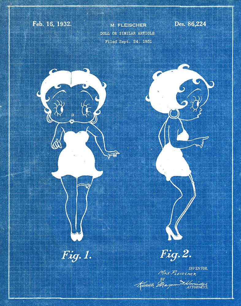 Betty Boop 1932 - Patent Art Print - Blueprint — Fresh Prints of CT