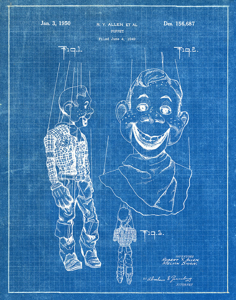 Howdy Doody Puppet 1950 - Patent Art Print - Blueprint — Fresh Prints of CT