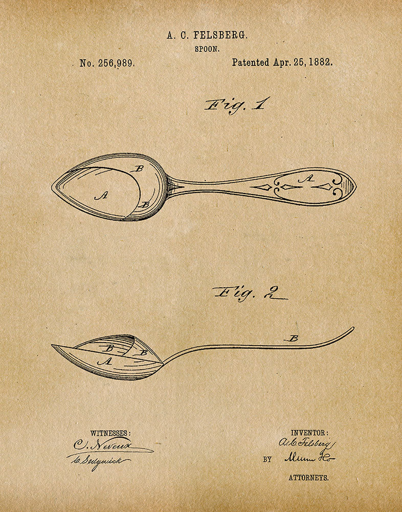 Spoon 1882 - Patent Art Print - Parchment — Fresh Prints of CT