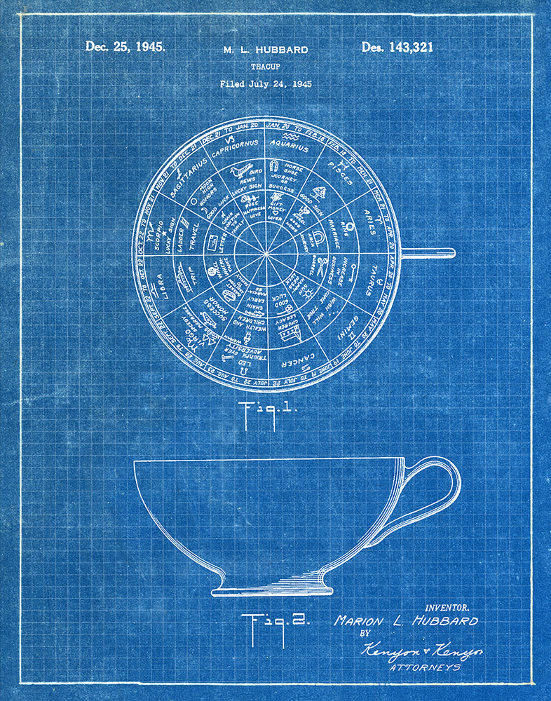 Horoscope Tea Cup 1945 - Patent Art Print - Blueprint — Fresh Prints of CT