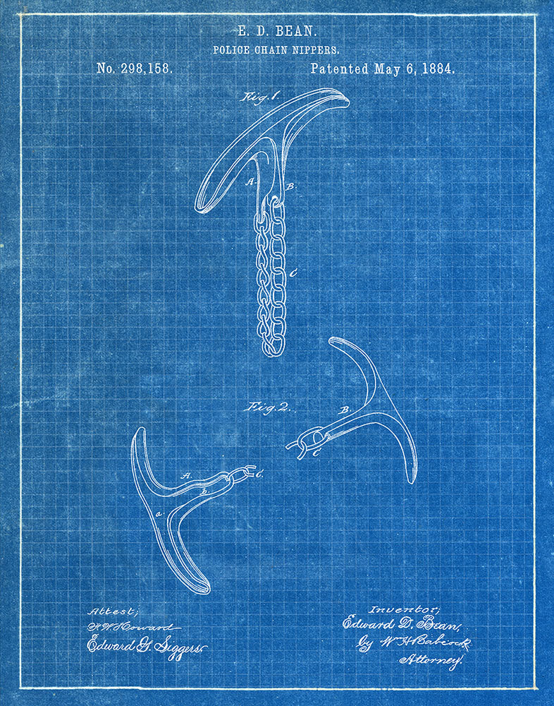 Police Chain Nippers 1884 - Patent Art Print - Blueprint — Fresh Prints ...