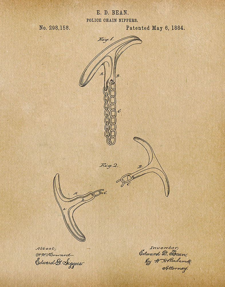 Police Chain Nippers 1884 - Patent Art Print - Parchment — Fresh Prints ...