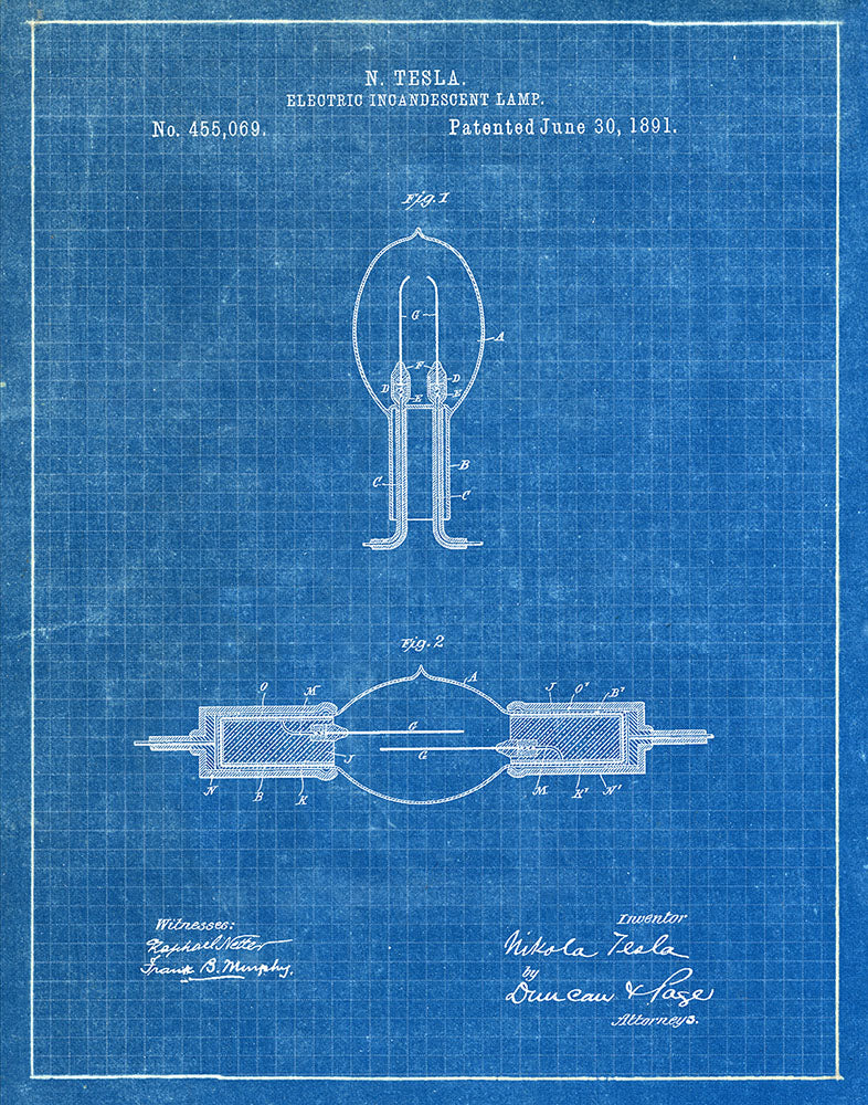 Incandescent Lamp 1891 - Patent Art Print - Blueprint — Fresh Prints of CT
